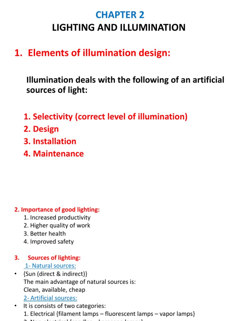 Lighting and Illumination: 1. Elements of Illumination Design | PDF | Incandescent Light Bulb ...