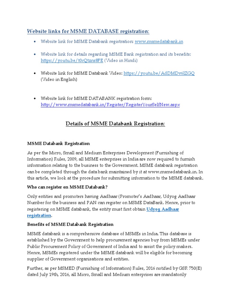 MSME Databank registration details guide | PDF | Small And Medium Sized ...