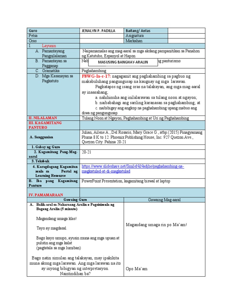 Lesson Plan Fil 8a | PDF