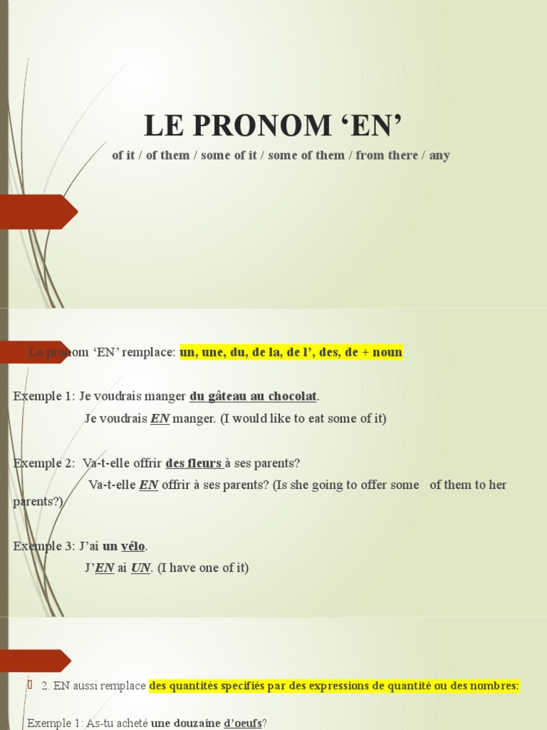 Utilisation des Pronoms 'En' et 'Y' en Français | PDF | Pronom | Verbe