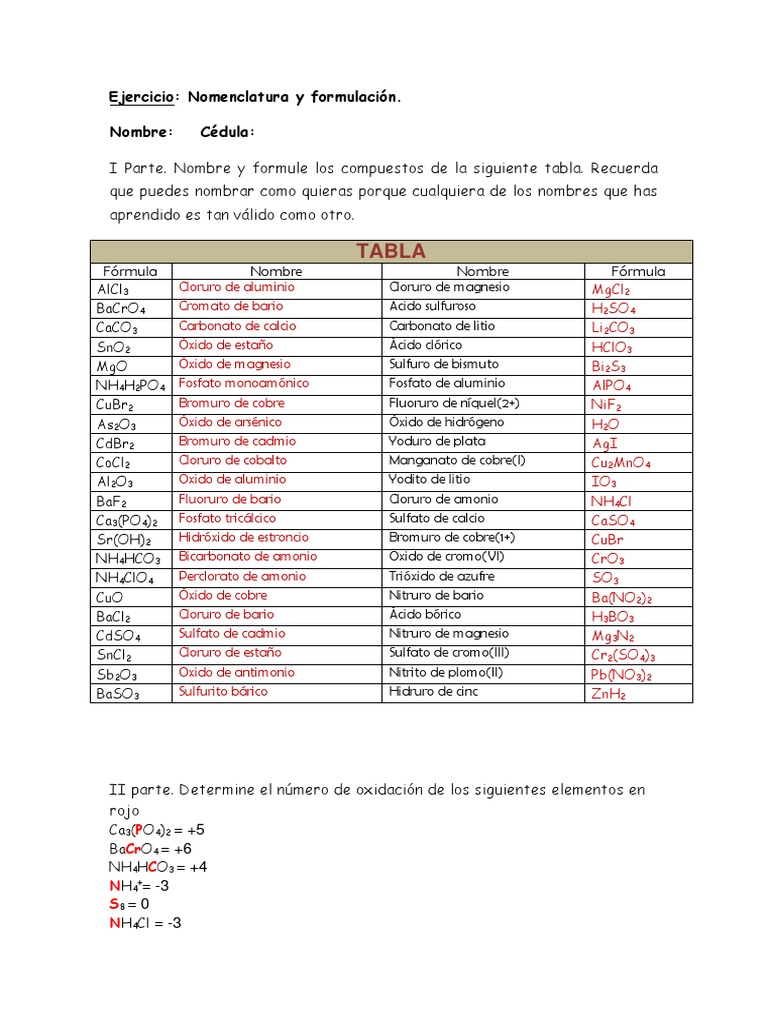 Ejercicio de Nomenclatura | PDF | Ácido | Química