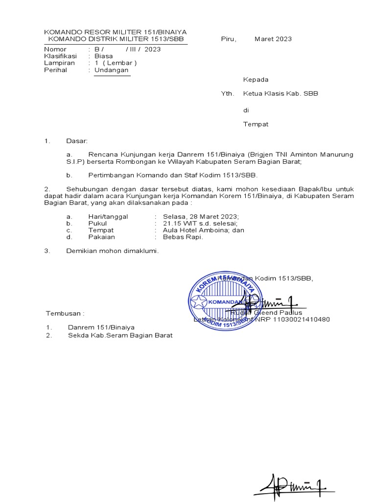 UNDANGAN Kunker Danrem | PDF