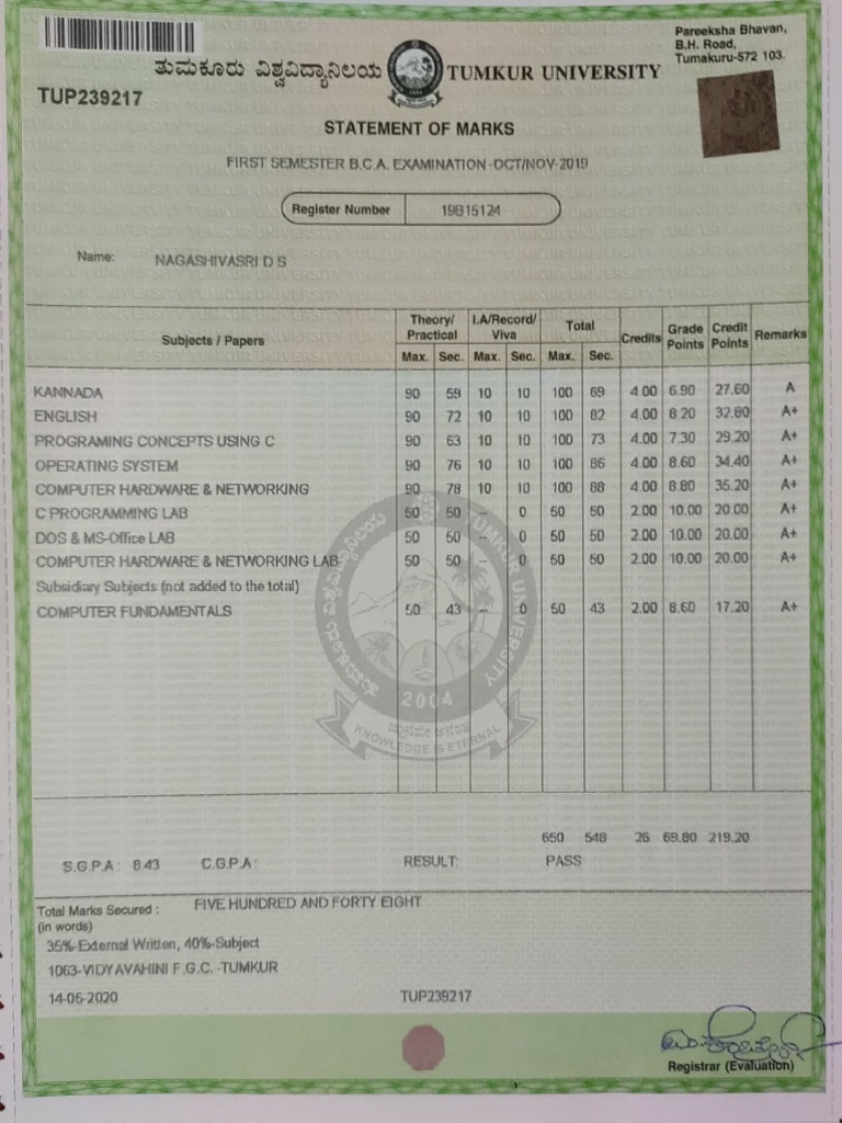 bca marks card NAGA | PDF