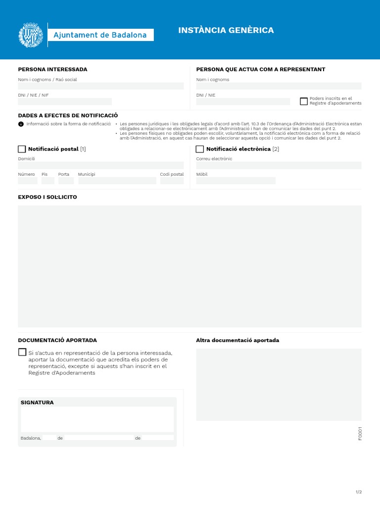 Formulari Sol Licitud (F0001) | PDF