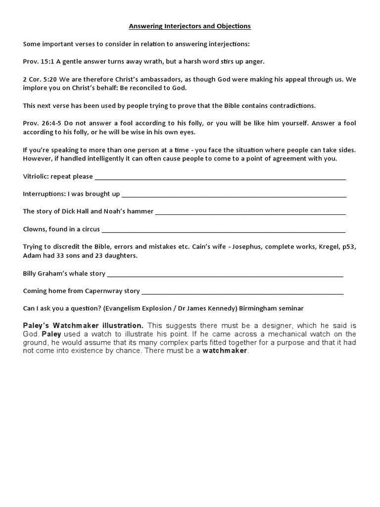 Addressing Objections and Providing Thoughtful Responses: Key Biblical ...