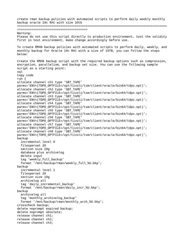 Rman Daily Weekly Backup Pdf Backup Computer File