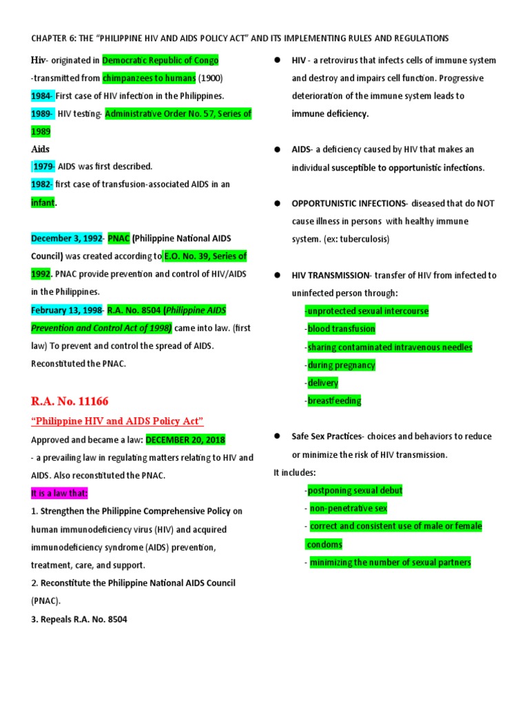Chapter 6 Ra 11166 Notes | PDF | Hiv/Aids | Sexual Orientation