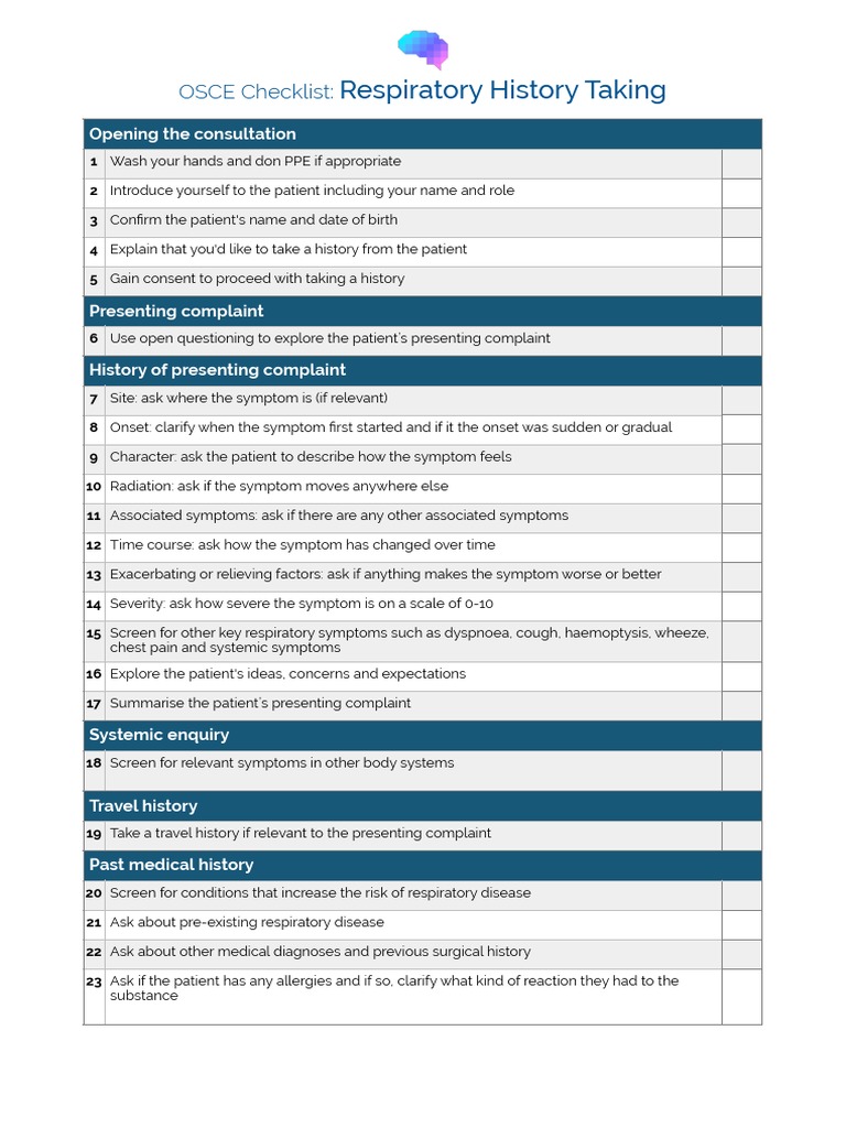 Respiratory History Taking: OSCE Checklist | PDF | Medical Specialties ...