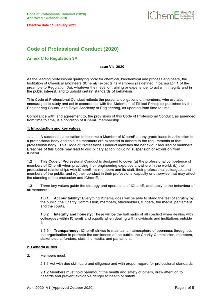 Code of Professional Conduct 2020 Effective From 1 January 2021 F | PDF ...