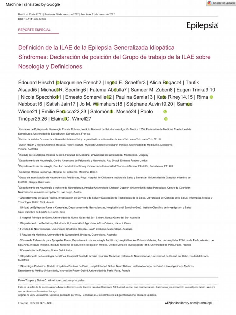 ORIGINAL Epilepsia - 2022 - Hirsch - ILAE Definition of The Idiopathic ...