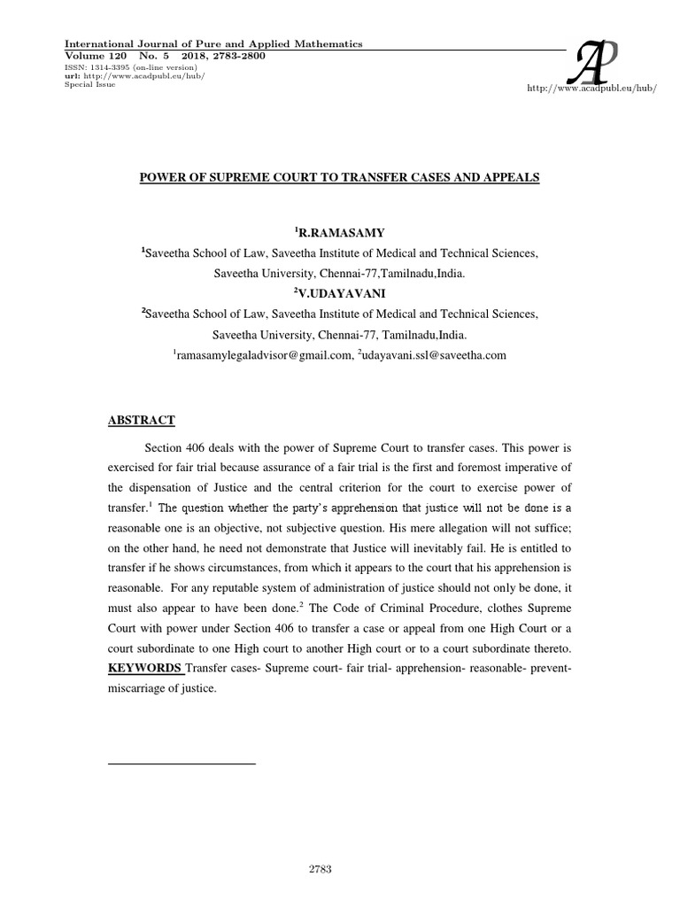 Power of Supreme Court To Transfer Cases and Appeals | PDF | Supreme ...