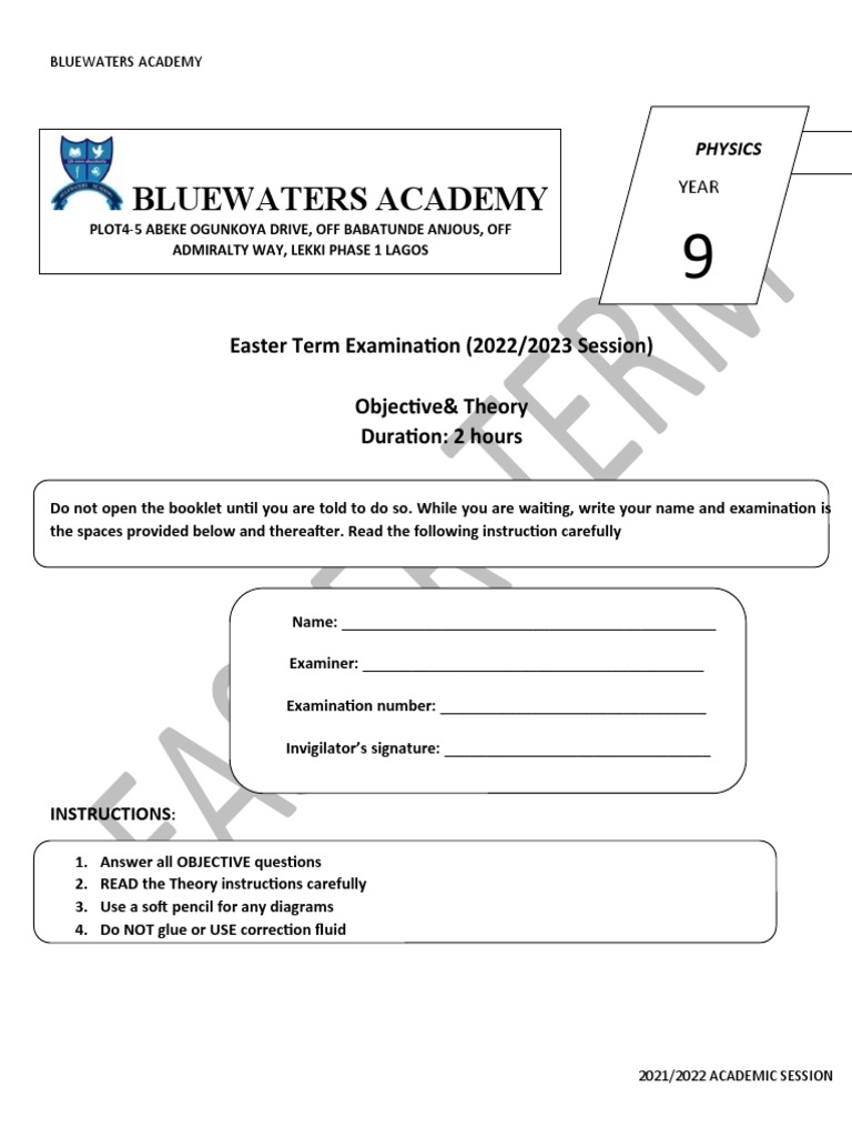 Year 9 Physics Mock Exam 2 | PDF | Pressure | Lever