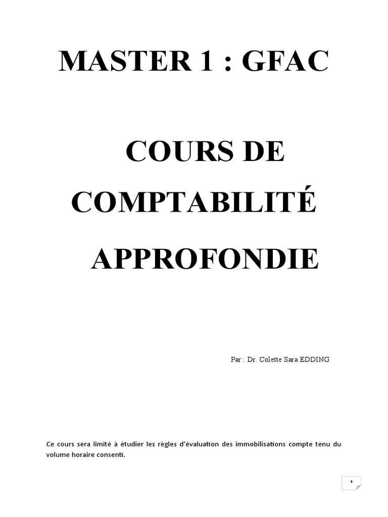 COURS Compta. Appro. ETUDIANTS MASTER 1 | PDF | Dépréciation | Économie ...