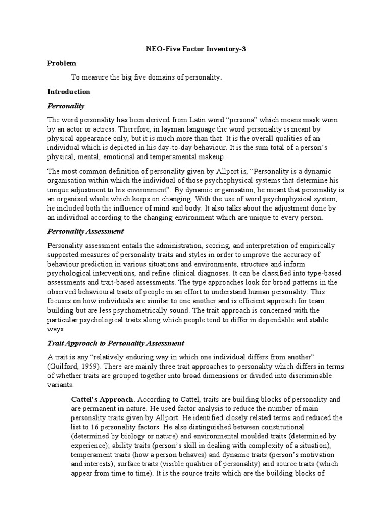 Measuring the Big Five: An Overview of the NEO-Five Factor Inventory-3 ...