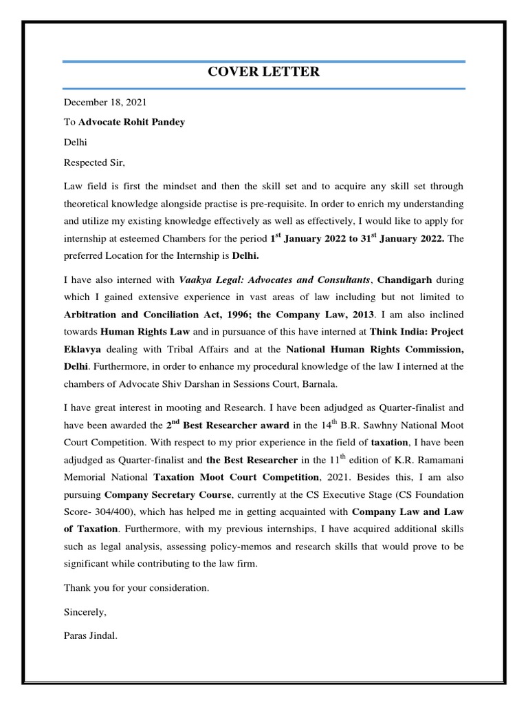 Cover Letter Paras Jindal | PDF