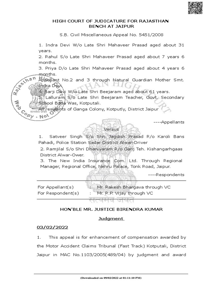 High Court of Judicature For Rajasthan Bench at Jaipur: (Downloaded On ...