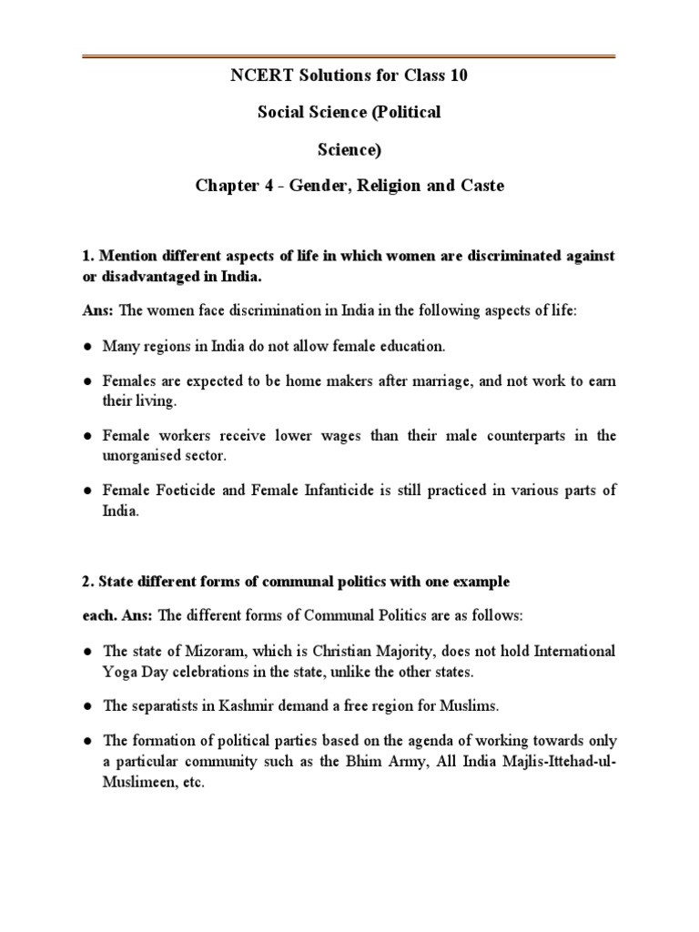 Ncert Solutions For Class 10 Social Science Political Science Chapter