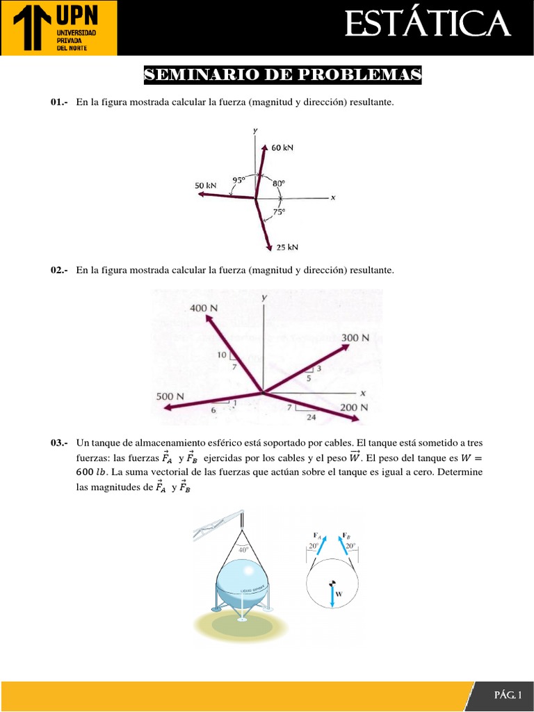 Hoja de Problemas #01 Estatica | PDF