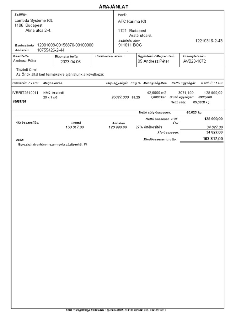 1106 Budapest Akna Utca 2-4. Lambda Systeme Kft. AFC Karima KFT | PDF