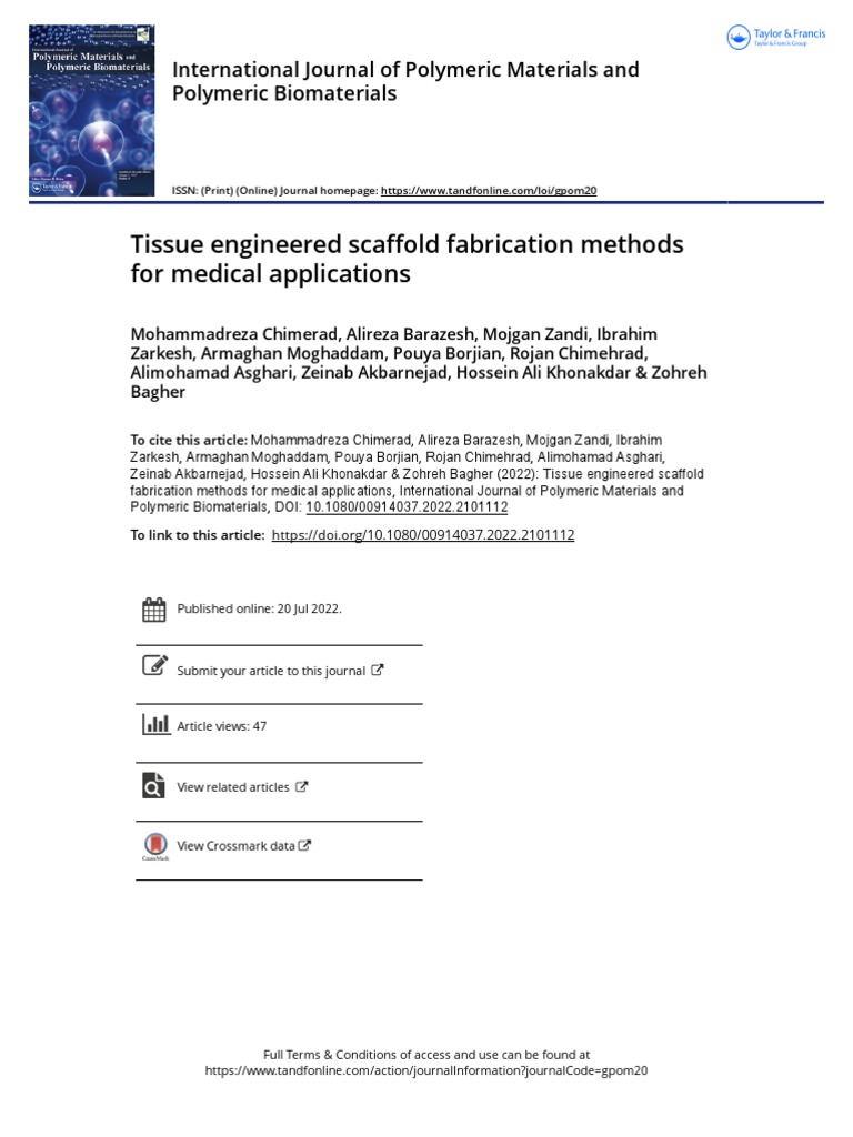Tissue Engineered Scaffold Fabrication Methods For Medical Applications | PDF | Tissue ...
