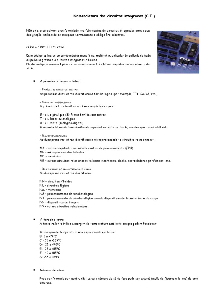 Nomenclatura de Circuitos Integrados | PDF | Circuito integrado ...