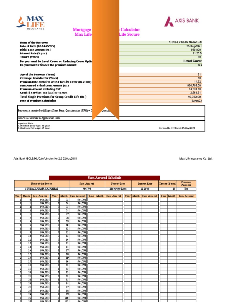 Level Mli Cover Calculater | PDF | Loans | Finance & Money Management