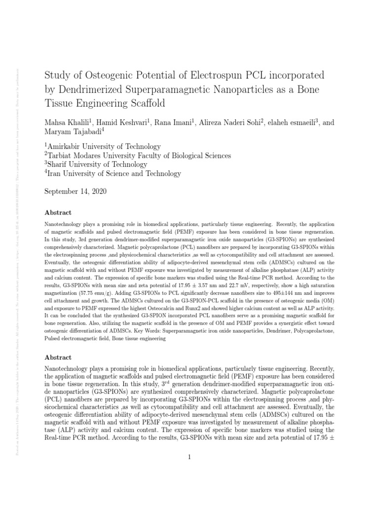 Study of Osteogenic Potential of Electrospun PCL Incorporated by Dendrimerized Superparamagnetic ...