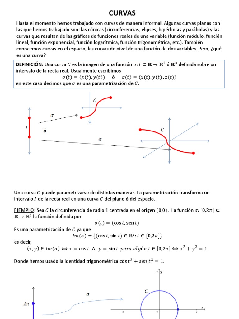 Curvas Parametrizadas | PDF | Curva | Función (Matemáticas)