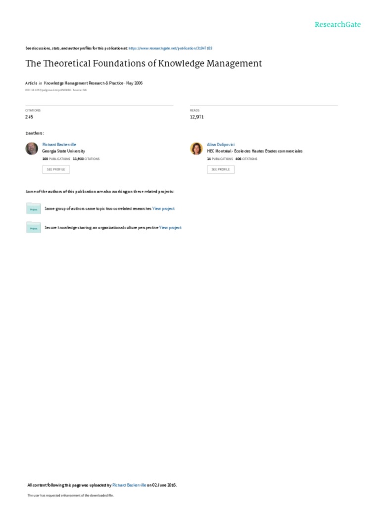 The Theoretical Foundations of Knowledge Management | PDF | Knowledge Management | Knowledge