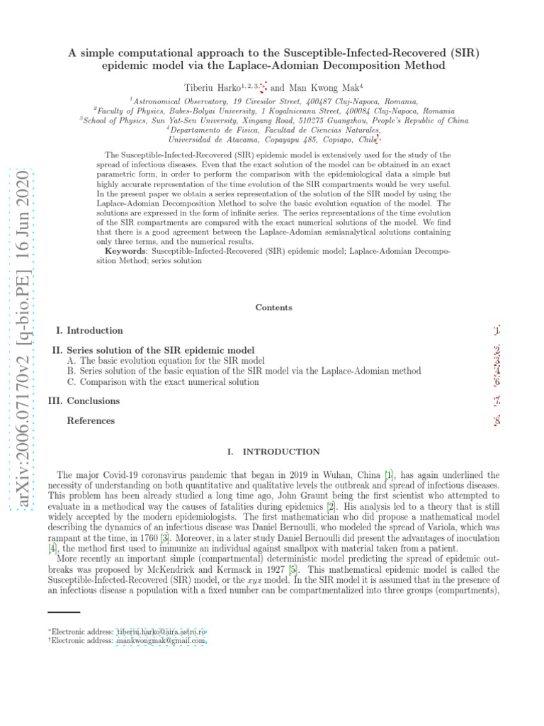 A Simple Computational Approach To The Susceptible-Infected-Recovered (SIR) Epidemic Model Via ...