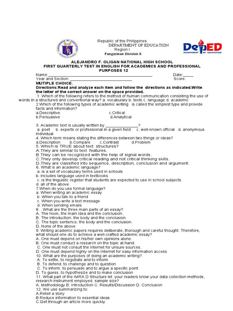 First Quarterly English Test 12 | PDF | Educational Technology | Internet