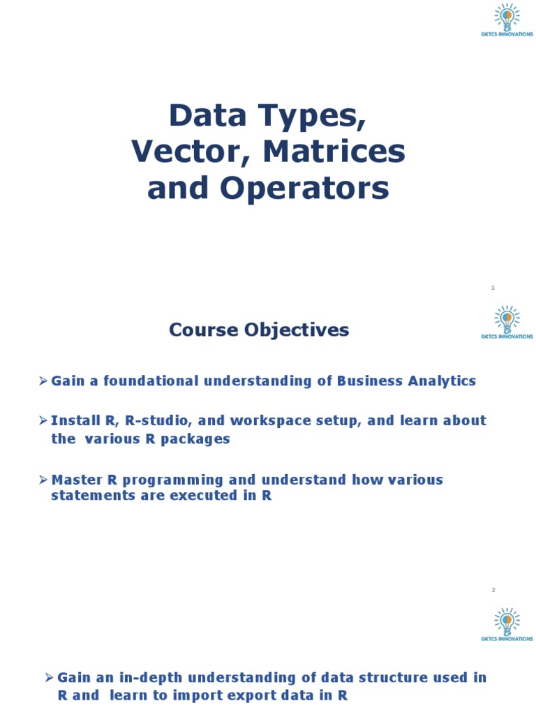 4 Datatypes Vector Matrices Operators Pdf Matrix Mathematics