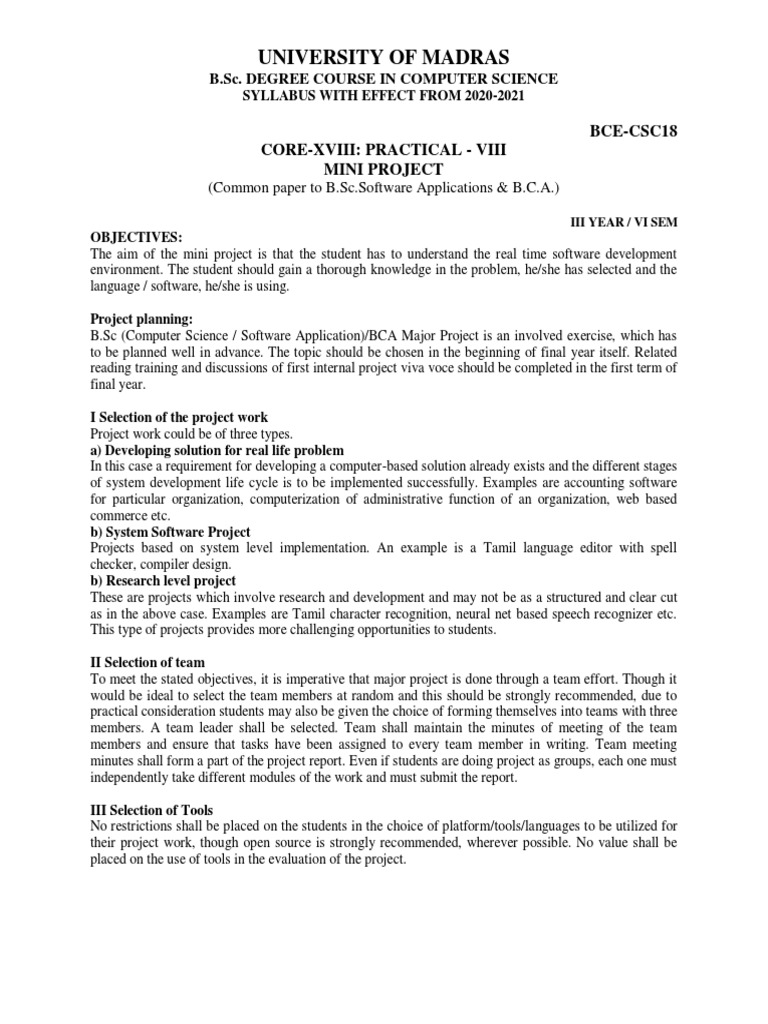 University of Madras: BCE-CSC18 Core-Xviii: Practical - Viii Mini Project | PDF | Thesis | Computing