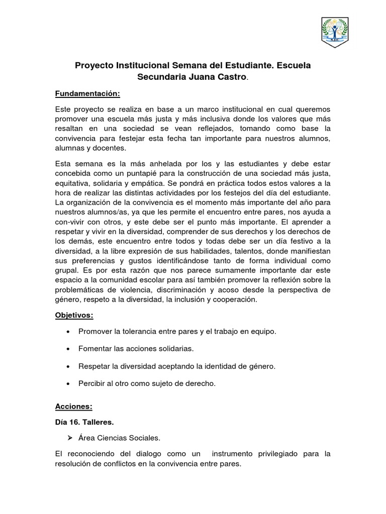 Proyecto Semana del Estudiante 2023 | PDF | Inclusión (Educación)