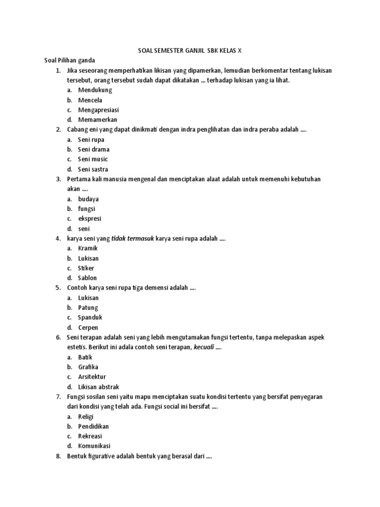 Soal MiD Semester SBK Kelas X | PDF