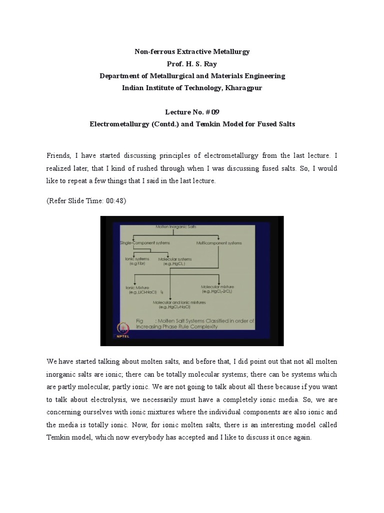 Lec9 Mod 3-2 Electro Metall Timkin | PDF | Ion | Salt (Chemistry)