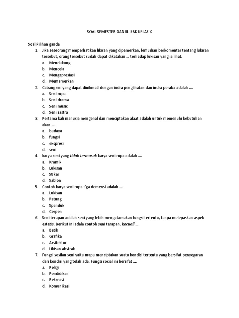 Soal Semester Ganjil SBK | PDF