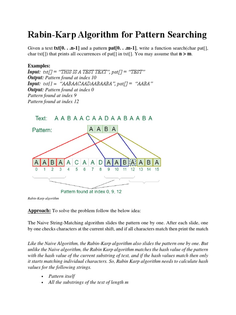 Rabin-Karp Algorithm For Pattern Searching: Examples | PDF | Mathematical Logic | Applied ...