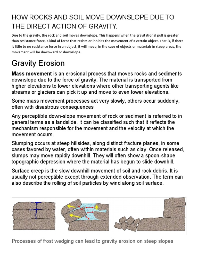 Gravity Erosion: How Rocks and Soil Move Downslope Due To The Direct Action of Gravity | PDF