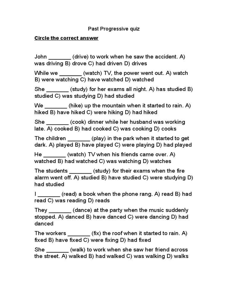 Past Progressive Quiz | PDF