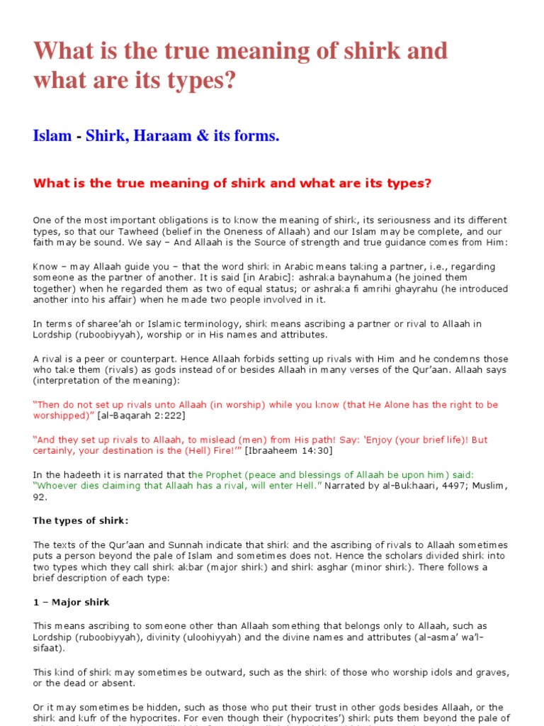 Shirk and Its Various Types | PDF