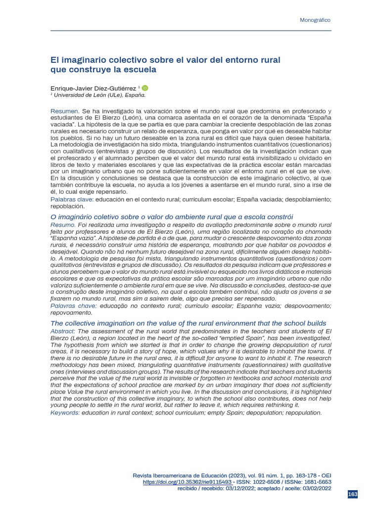 El imaginario colectivo sobre el valor del entorno rural que construye la escuela | PDF | Plan ...