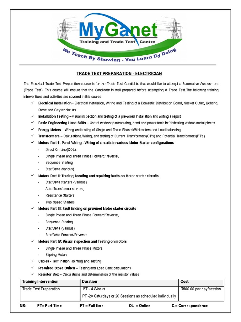 Trade Test Prepation Myganet Website | PDF | Electrical Wiring ...