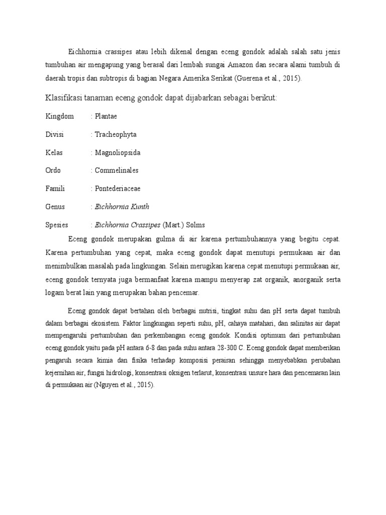Klasifikasi Tanaman Eceng Gondok Dapat Dijabarkan Sebagai Berikut | PDF | Sains & Matematika