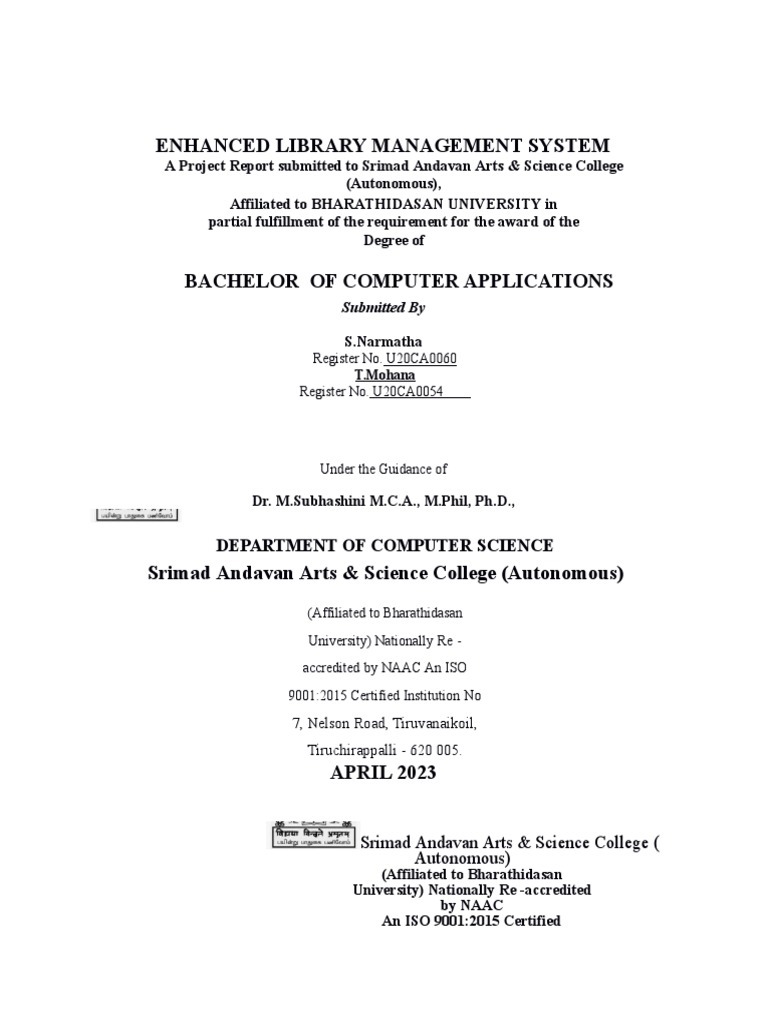 Enhanced Library Management System: Department of Computer Science | Download Free PDF | Java ...