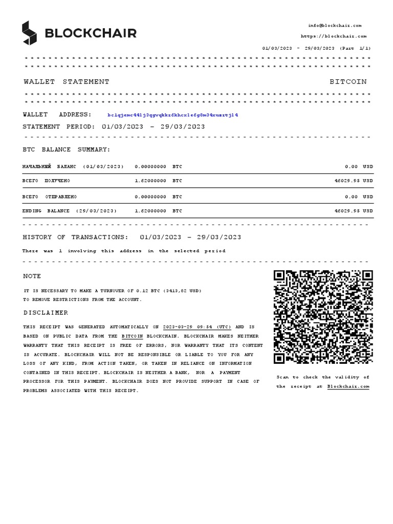 Blockchair Bitcoin Wallet Statement March 2023 | PDF | Bitcoin | Receipt
