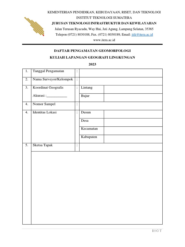 Form Pengamatan Geomorfologi GEL | PDF