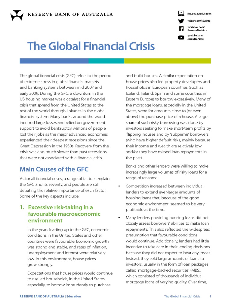 The Global Financial Crisis: Main Causes of The GFC | PDF | Loans ...