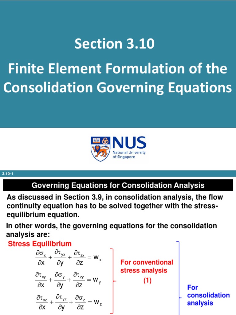 Section 3.10 Finite Element Formulation of The Consolidation Governing Equations | PDF | Finite ...