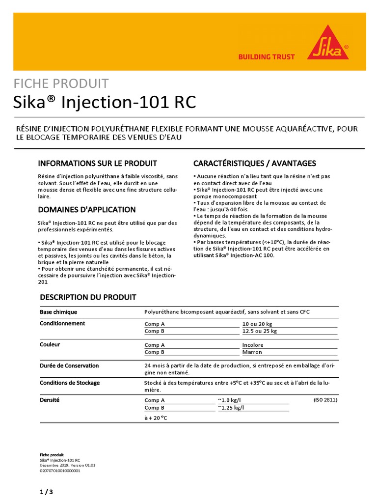 Sika Injection-101rc | PDF | Chimie | Sciences physiques